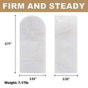 Koville African Natural Marble Bookends for Shelves, Decorative Book Ends, 7lbs Heavy-duty Marble Book Holders, Bookshelf Apartment Decor for Normal Books/CD/Video Games(Bianco Fiora)