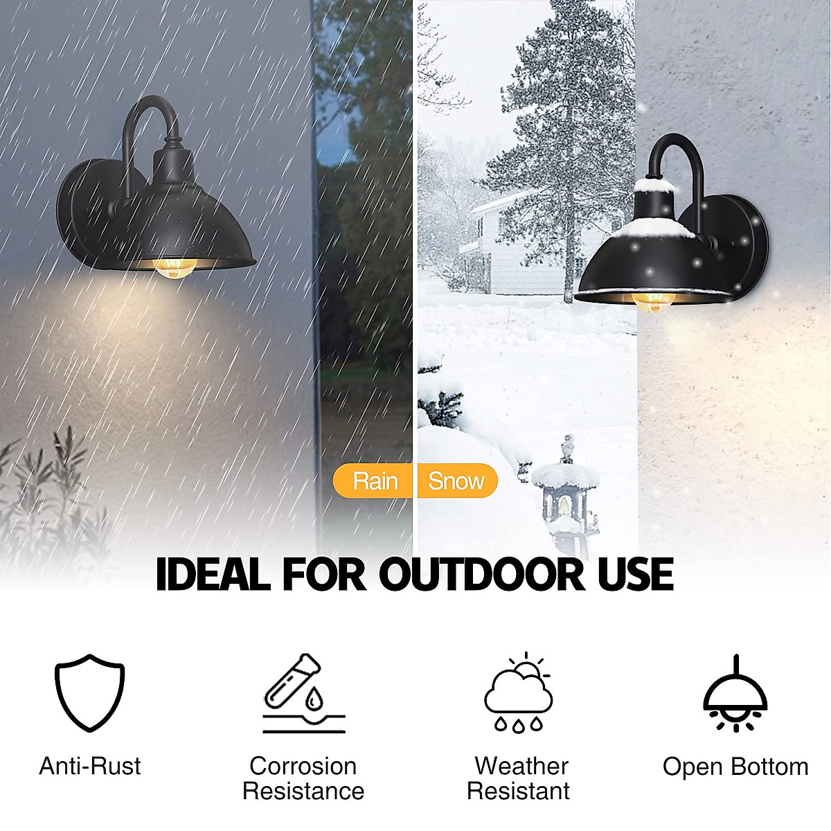 Naurham Barn Light Gooseneck Light- Small Farmhouse Outdoor Lighting, 1-Light Outdoor Gooseneck Lighting Farmhouse Wall Sconce for Patio Porch Garage (6.4" Diameter, 1pc)