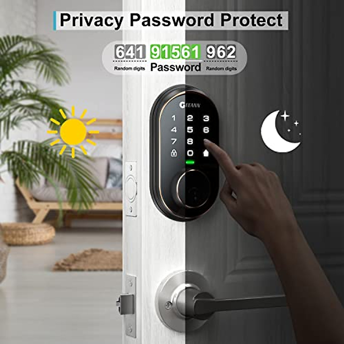 Keyless Entry Door Lock - GEEANN Smart Keypad Deadbolt Lock, Electronic Door Locks with Keypads, Touchscreen Auto Lock, Anti-Peeking Password and Backlit Design Oil Rubbed Bronze