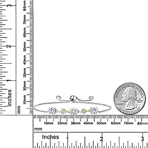 Gem Stone King 925 Sterling Silver and 10K Yellow Gold 5MM Round White Moissanite and White Lab Grown Diamond Tennis Bracelet For Women | 1.52 Cttw | Fully Adjustable Up to 9 Inch