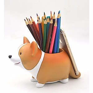 MONMOB Creative Cute Desk Accessories Corgi Pen Pencil Holder with Phone Stand Pen Cup Office Decor Home Office School Desk Decor Corgi Gift for Women Men
