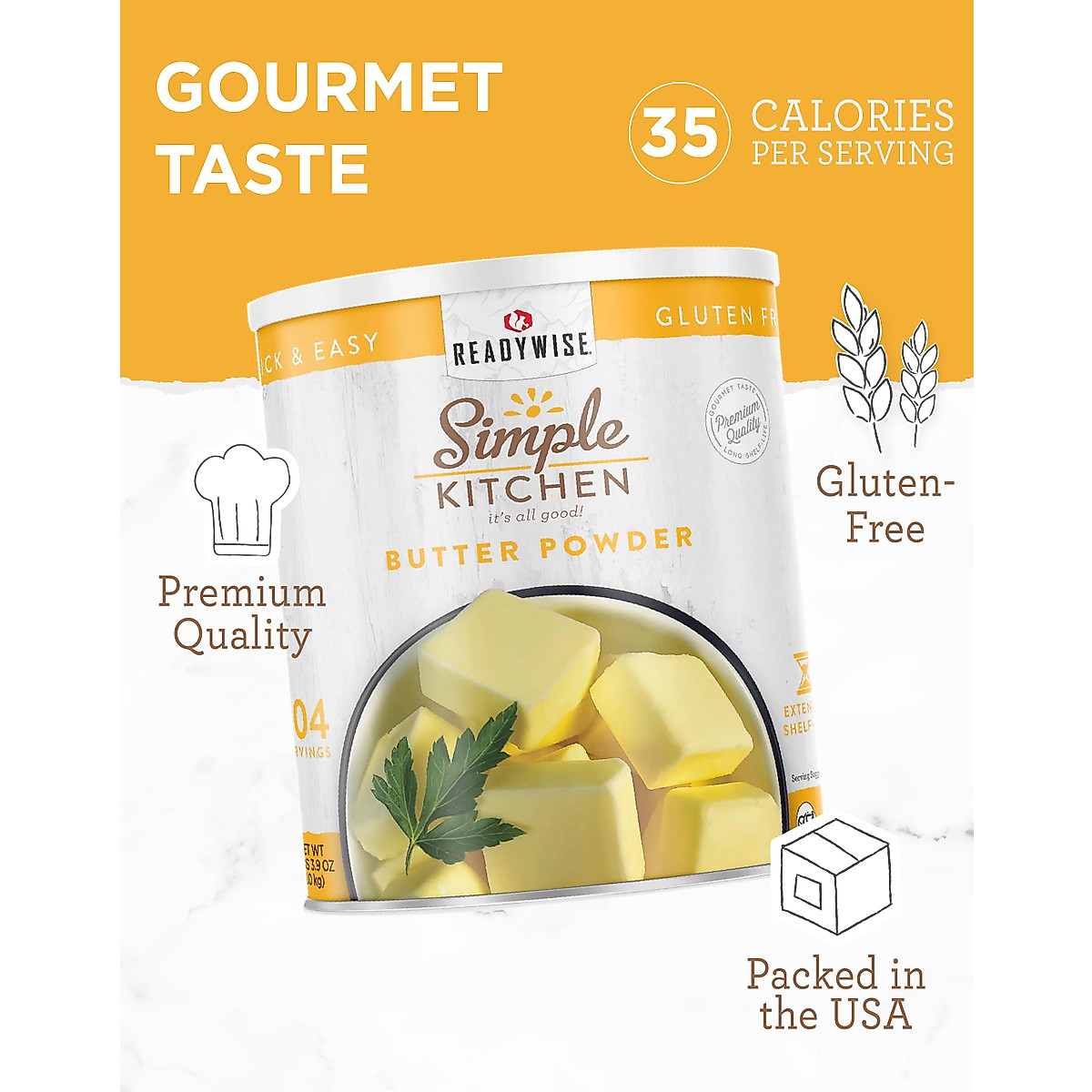 READYWISE - Simple Kitchen, Butter Powder, 204 Servings, Long Term Food Supply, Canned Butter, Baking Supplies, Survival Food, Camping Meals, 10 Can Powdered Butter, Dry Butter for Pantry