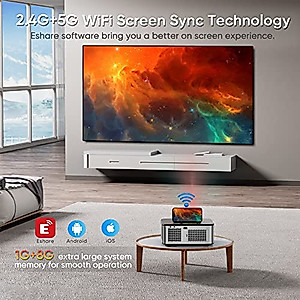 HORLAT Native 1080P 5G WiFi Bluetooth Projector 4K Support, 16000L 500 ANSI Full HD Outdoor Movie Projector, Automatic 4P/4D Keystone & 50% Zoom Video Projector Compatible with iOS/Android/Win/TV/PS5