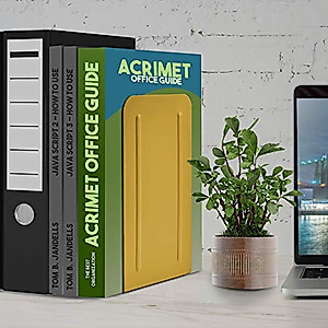 Acrimet Jumbo Premium Metal Bookends 9" (Heavy Duty) (Yellow Color) (1 Pair)