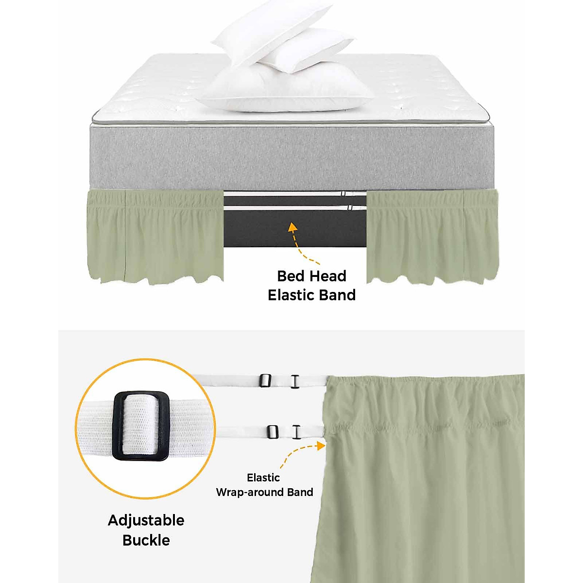 Sage Green Bed Skirt Cal King Size 16 Inch Drop, Adjustable & Elastic Wrap Around Bed Skirts Pleated Luxury Dust Ruffles for Twin Full Queen Cal King Base Bed, Abstract Modern Minimalist Soild Color