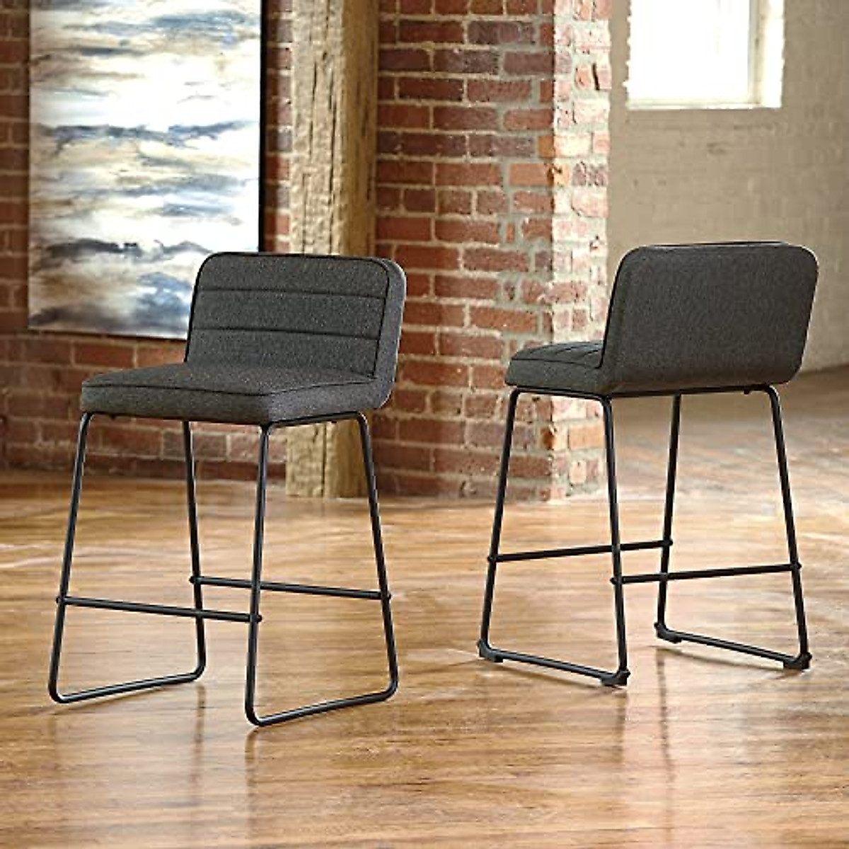 Signature Design by Ashley Nerison 26" Modern Upholstered Counter Height Bar Stool, 2 Count, Dark Gray