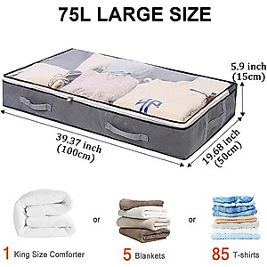 ASANMEYO Under Bed Storage Containers, 4-Pack Large Capacity Underbed Storage Bags Organizer, Thick Fabric Storage Bins with Clear Window and Handles for Blanket, Comforter, Bedding, Clothes, Gray