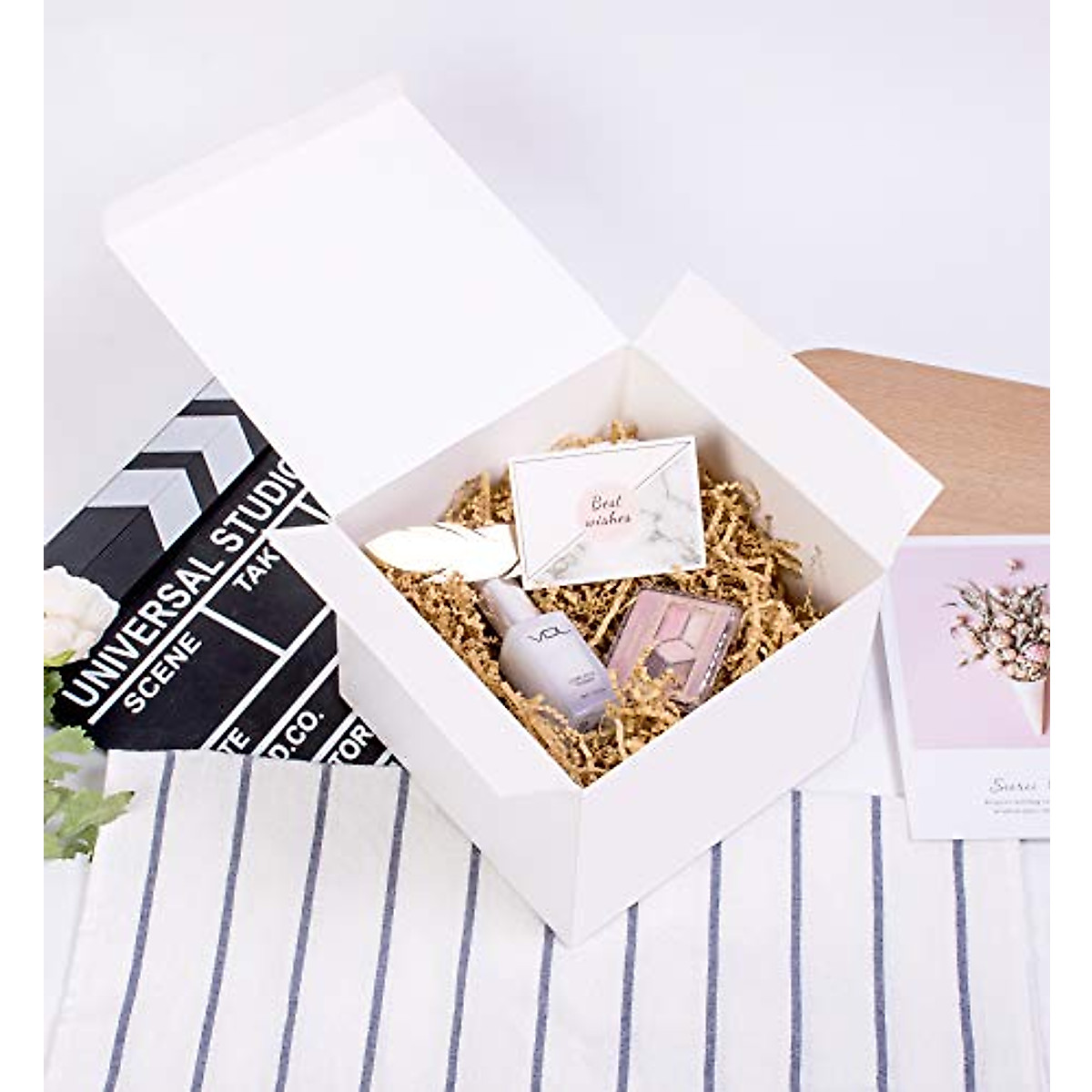 SHIPKEY 10 Pcs White Cardboard Gift Boxes with lids | 6x6x6inch Square Boxes | Medium Gift Boxes Suitable for Party, Wedding, Christmas, Holidays, Birthdays and All Other Occasions