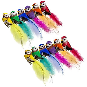 LWINGFLYER 12pcs Clip on Artificial Birds Realistic Small Foam Feather Birds for Spring Tree Decoration Christmas Ornaments Wreaths Crafts Floral Arrangements (Model - 6S01)