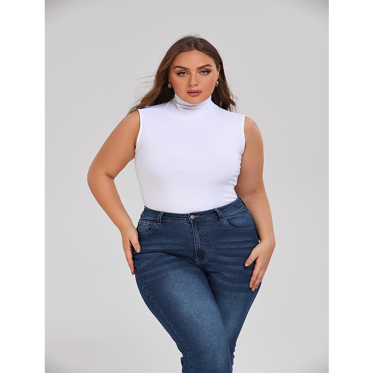 Nasperee Women Sleeveless Mock Turtleneck Tank Tops Slim Fit Stretchy Layer Tee Shirts