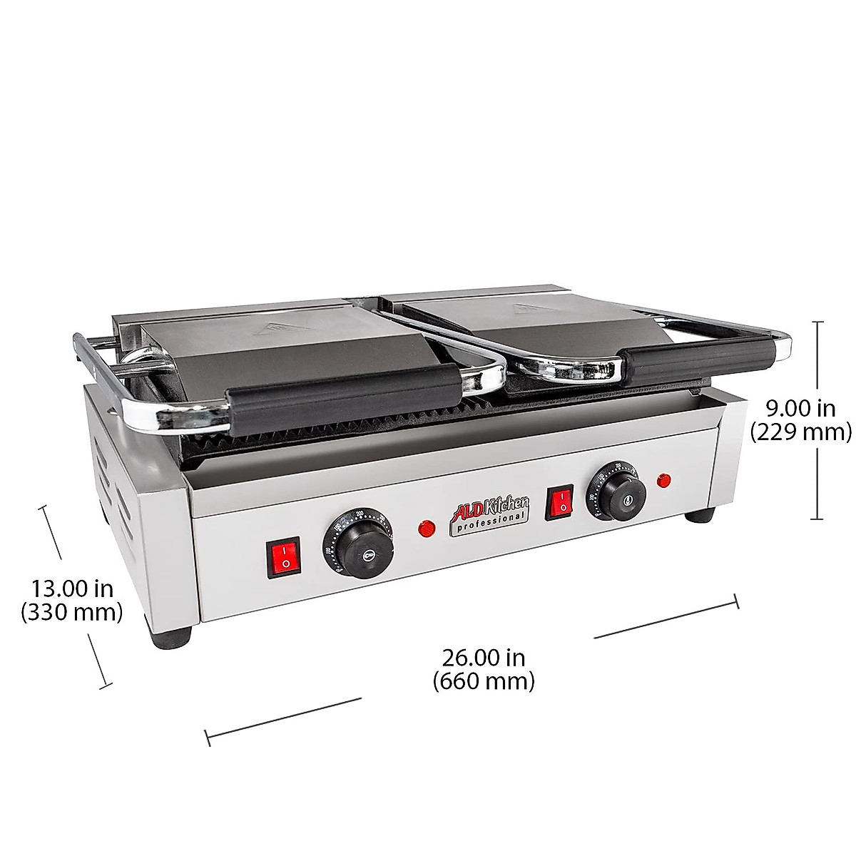 ALDKitchen Panini Sandwich Press Grill | Durable Stainless Steel Construction | Double head | 110V (Ribbed/Plain)