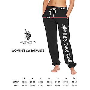 U.S. Polo Assn. Essentials Black Sweatpants with Pockets, Comfy, Breathable French Terry Womens Joggers (Black, Small)
