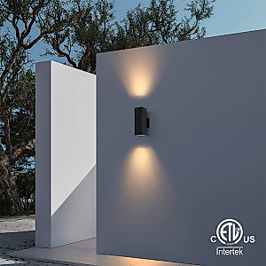 mirrea Modern Outdoor Porch Light Patio Light in 2 Lights with Aluminum Rectangular Tube and Tempered Glass Cover Waterproof Wall Sconce 2 Pack (Matte Black)