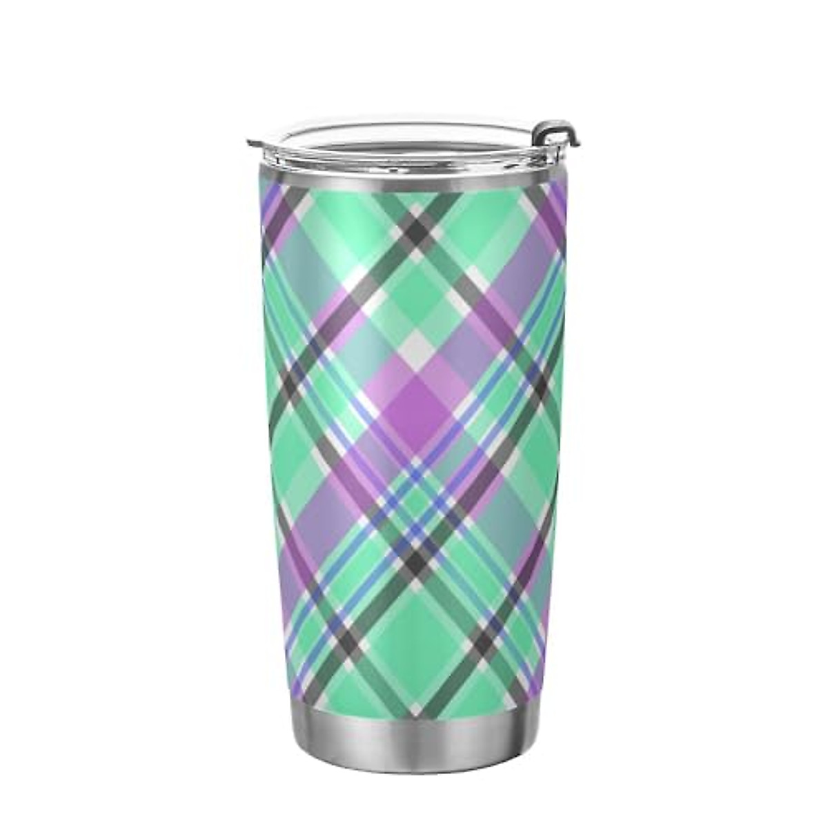 Amooorous Neon Colored Grid Stainless Steel travel cups Leak-proof Lid and Straw travel travel mugs insulated for hot for café aesthetic tumbler with lid and straw vaso para cafe termica 20oz