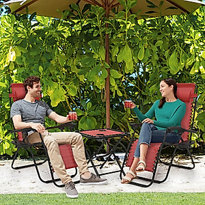 MoNiBloom 3PCS Leisure Chairs Table Set Outdoor Furniture Zero Gravity Chairs Recliner Adjustable Folding Lounger for Pool Patio Camping Yard Beach Vacation, 330lbs Capacity, Maroon
