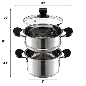 ZENFUN Stainless Steel Steamer Pot with Basket, 1.8 Quart Stock Pot with Glass Lid, Mini Steaming Pot Cookware with Handle, Metal Cooking Steamer for Vegetable, Stews, Pasta, Sauce, Food, Support for