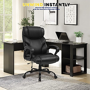 Big and Tall Office Chair 400lbs Wide Seat Ergonomic Office Chair with Lumbar Support Arms High Back PU Leather Executive Task Computer Chair,Black