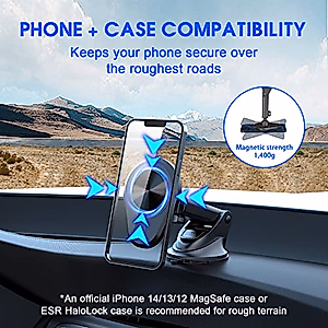 Magnetic Wireless Car Charger Mount, Stick on The Dashboard for MagSafe iPhone 14/14 Pro/14 Max/13/13 Pro/13 Pro Max/ 12/12Pro/Mini, Fast Charging Auto-Alignment Air Vent Phone Holder