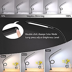 LED Desk Lamp with Clamp,Flexible Gooseneck Clamp Lamp,Dimmable,Touch Control 3 Color Modes,Eye-Care Table Light with Adjustable Arm,Architect Lamp for Home/ Office /Workbench/Reading Working Black