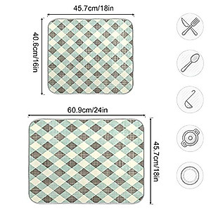 Trellis Grid Pattern Dish Drying Mat 16"x18" Absorbent Machine Washable Hanging Fast Dry Pad Dish Protective Mat for Kitchen Countertop Heat Resistant Dinner Table Mat