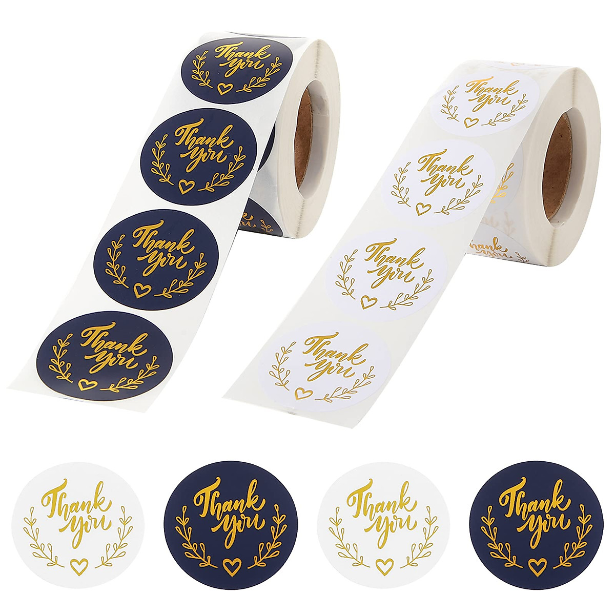 Thank You Stickers, 2 Rolls of 1000, 1.5 Inches in Diameter, Rose Gold Fonts, White/Blue Waterproof Thank You Stickers for Seal and Decorate Bags, Envelopes, Boxes, Greeting Cards, Gifts, Crafts