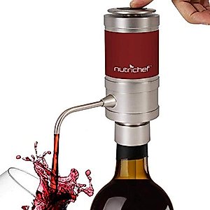 NutriChef Wine Dispenser, Automatic Electric Wine Aerator Pourer w/ Metal Decanter Spout for Red and White Wine Small