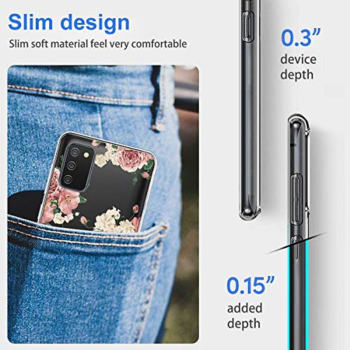 Compatible with Samsung Galaxy A02s Transparent Floral Case Flower Design Soft Clear Flexible TPU Cover for Girls Women Shockproof Slim Fit TPU Protective Case Cover for Samsung A02s