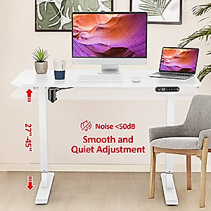Legooin Electric Standing Adjustable Height Desk 48'' x 24''Sit Stand Desk with Charging Station, 2 USB Ports, 3 Power Outlets, 27''-45'' Lifting Range Stand up Desk(White)