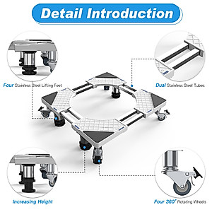 Fridge Stand Mobile Base With 4 Locking Wheels Pedestal, Adjustable Increasing Height Base 4 Strong Feet Heavy Duty Washing Machine Stand Base for Furniture Refrigerator Dryer Stand