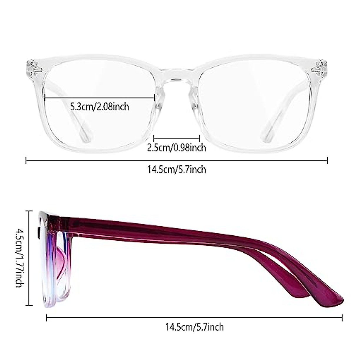 Blue Light Blocking Glasses, 2 Pack Blue Light Glasses Men, Blue Light Glasses For Women Computer Reading Gaming TV Phones Eyeglasses Clear Lens Bluelight Glasses Anti Eyestrain UV Glare Purple+Clear