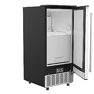 KoolMore Stainless-Steel Built-in Ice Maker Machine with Large 25 lb. Cube Storage Basket, Full Cube Production, Fast Ice Making Time, Free-Standing/Under-Counter - 75lbs of Ice per Day (BIM75-BS)