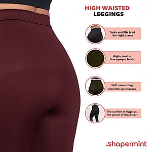SHAPERMINT Leggings for Women Tummy Control - High Waisted Shapewear Leggings, Womens Plus Size, Thick Non-See-Through Black