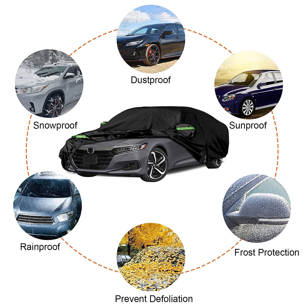 Waterproof Car Cover Replace for 2007-2023 Honda Accord, 310D Oxford Fabric &PU Coating Custom-fit All Weather Car Covers with Zipper Door & Windproof Bands for Sun Snow Rain Dust Protection (Accord)