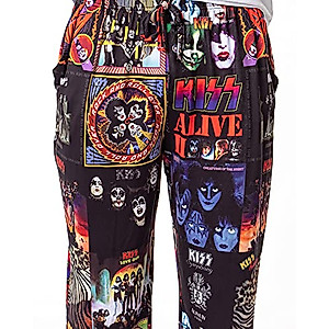 KISS Mens' Classic Oldies Rock Band Music Albums Rock and Roll Over Love Gun Sleep Pajama Pants (Large) Black