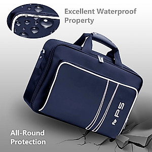 omarando Gaming Console Carrying Case,Compatible with PS5 or PS5 Slim,Travel Carrying Bag for Game Controller and Accessories,Included Controller Protective Box (Black-White)