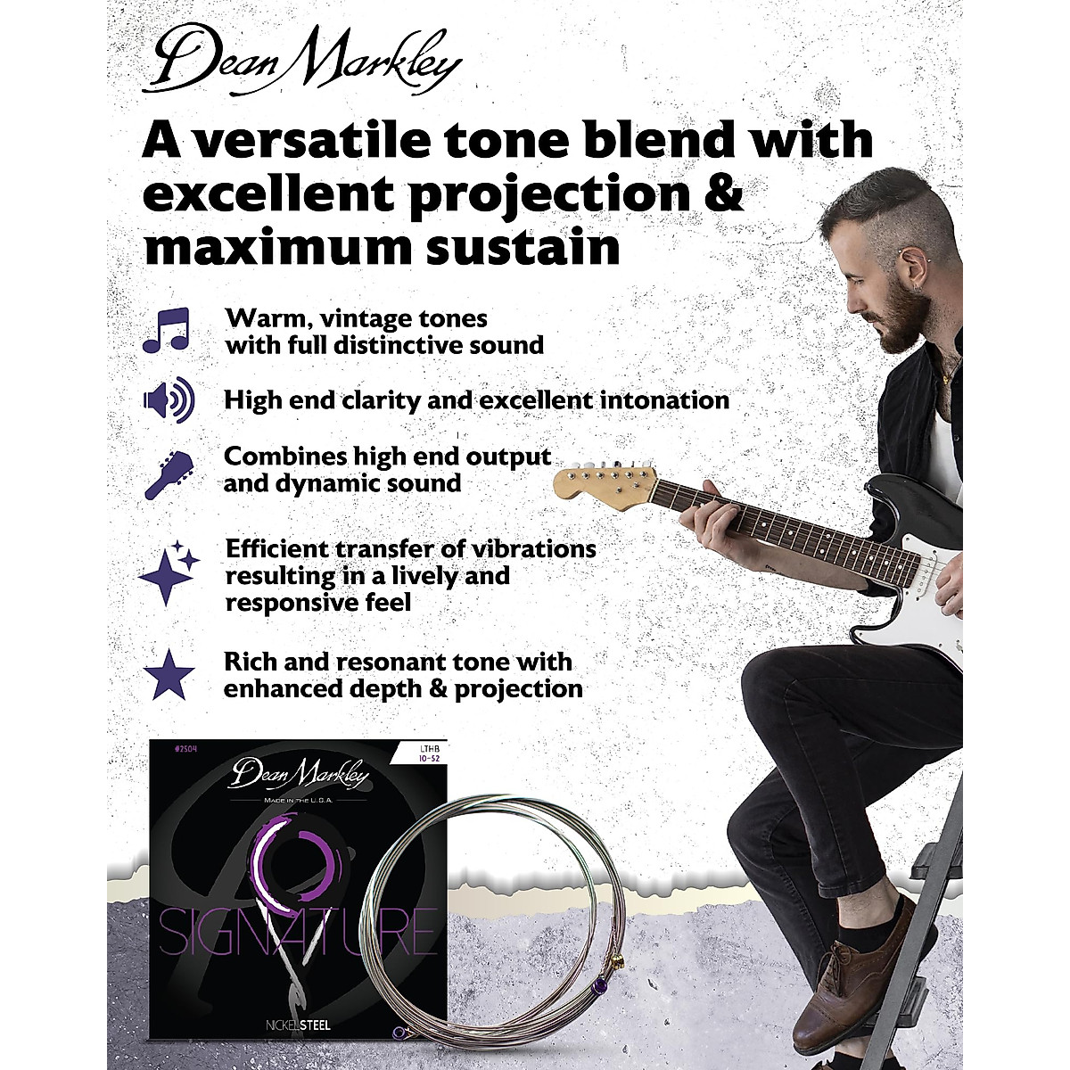 Dean Markley Electric Guitar Strings Nickel Steel Signature 6 String Set. Nickel Wound Guitar Strings Light Top/Heavy Bottom, Soft Electric Guitar Strings for a Superior Tone and Sustainability, 10-52, 2504 Light Top/Heavy Bottom Gauge