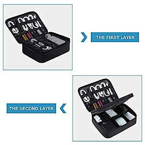 BAGSMART Electronic Organizer,Large Double Layer Cable Bag,Travel Organizer Bag,Electronics Accessories Storage Cases for iPad,Cables,Chargers,Hard Drive,Game Cards