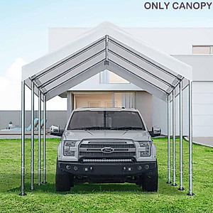 10'x20' Upgraded Carport Replacement Top Canopy Cover for Car Garage Shelter Tent Party Tent with Ball Bungees White (Only Top Cover, Frame is not Included)