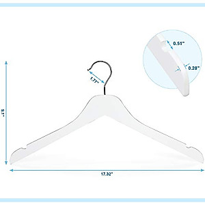 TOPIA HANGER White Wooden Hangers 20 Pack, 0.28 inch Slim Beech Wood Clothes Hanger with Flat Design and Smooth Notches, Lightweight&Durable Space Saving Hangers for Shirt, Coat, Camisole-CT30W