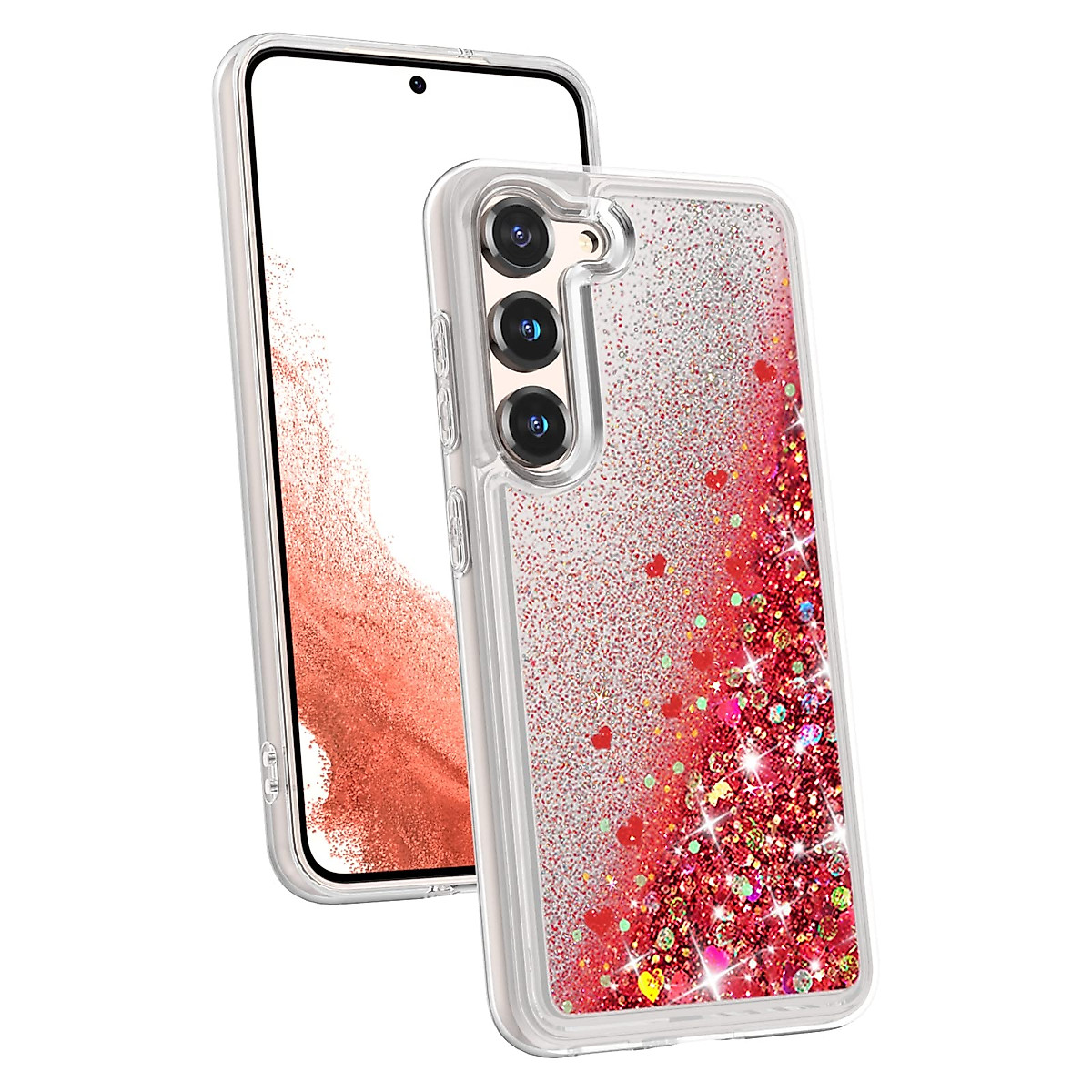 HesLine for Galaxy S23 Case Glitter Liquid,S23 Case Bling Quicksand Sparkle Shockproof Protective Hard PC Slim Bumper for Samsung Galaxy S23 5G 6.1'' Cute for Girls Women Men,Red