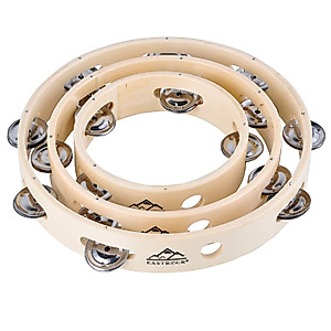 EASTROCK Hand Held Tambourine Ring 3 Packs and Bongos Drum 4”+5” Set Wood Percussion Instruments