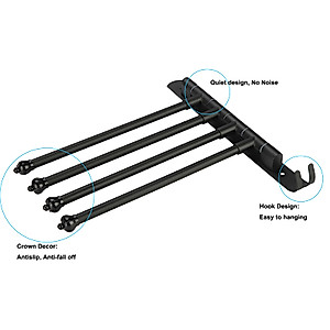 OURVII Swivel Towel Rack 4 Tier Face Towel Bar 12 Inch Bathroom Door Towel Rack Drying Rack for Towels Socks Wall Towel Racks (Stainless Steel, Black 4-Arm)