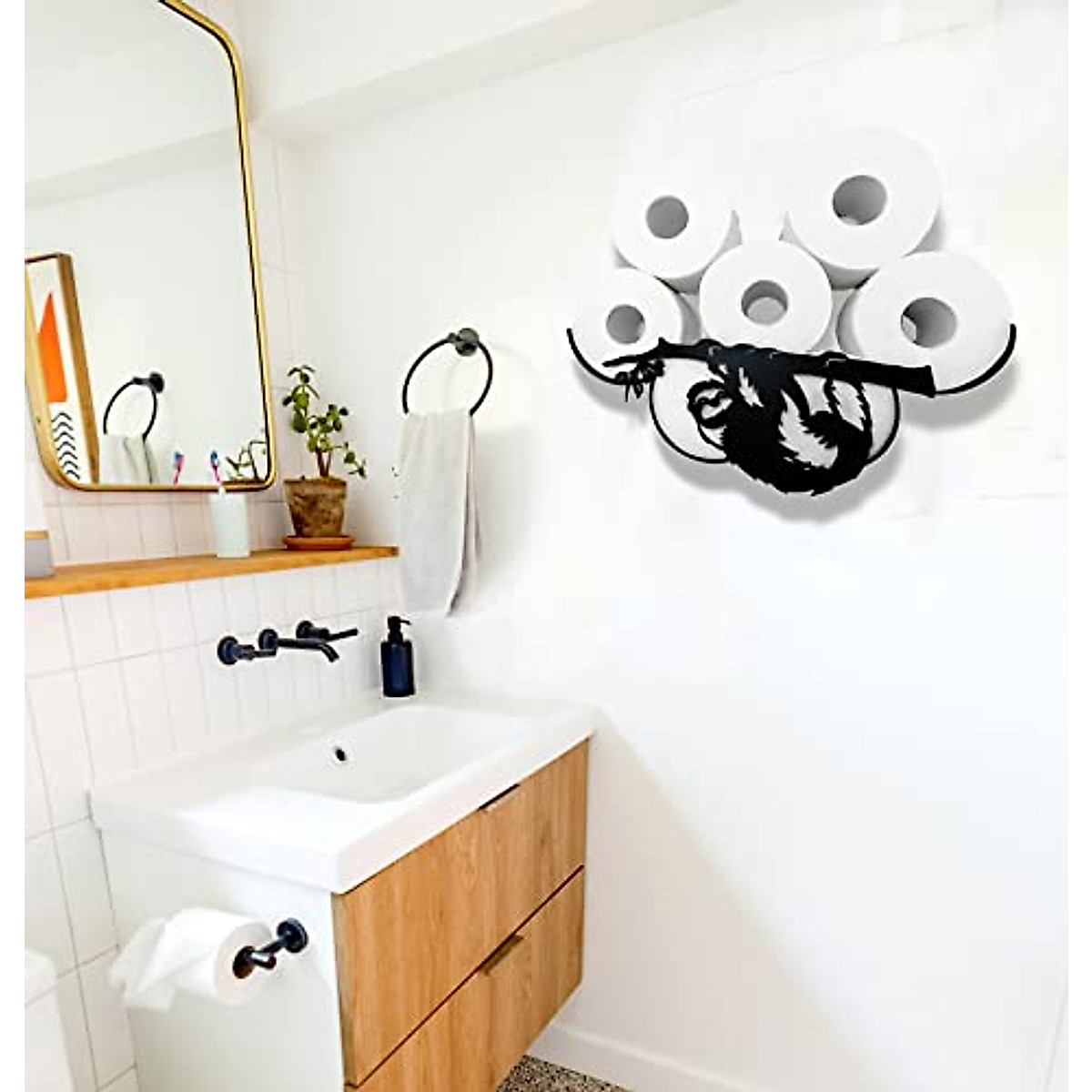 Metal Sloth Wall Toilet Paper Storage,Animal Decorative Metal Paper Holders,Black Toilet Tissue Holder,Cute Toilet Paper Storage for Bathrooms,Wall Toilet Paper Organizer Hold Extra 8 Rolls