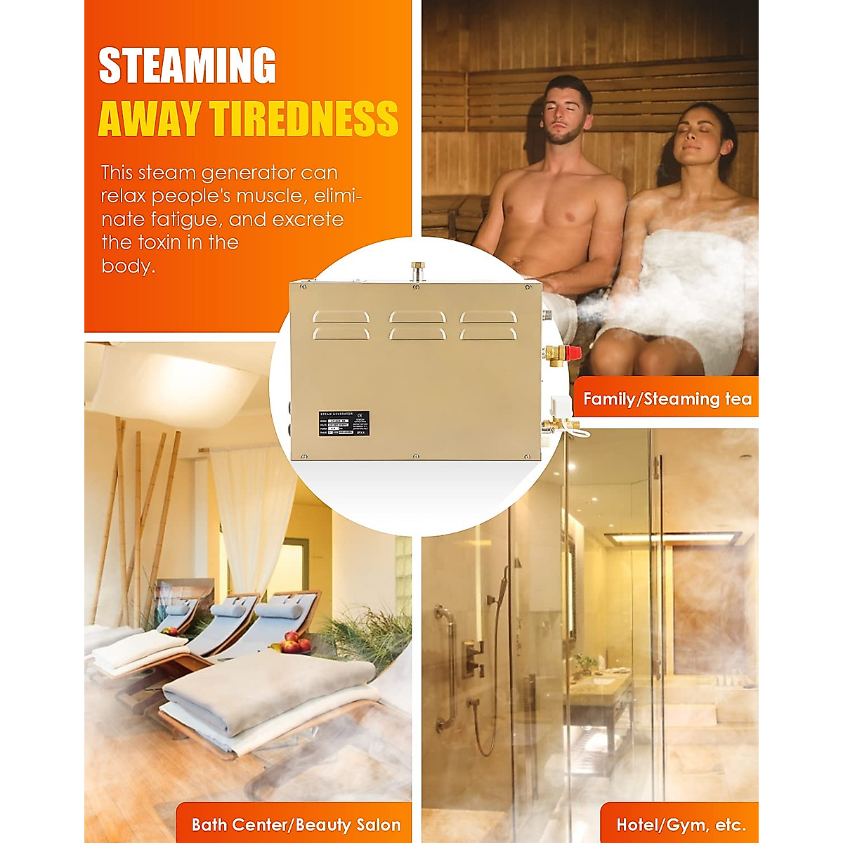 LEIRUO 10.5KW Commercial Self-Draining Steam Generator Shower System Home Steam Bath Spa Generator 30 min to 12 Hours Auto Drain 95-131℉ for Suitable Space Heating 10.5 m³/371 Cubic feet (10.5KW)
