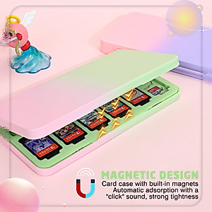 DLseego Game Card Case for Switch Lite/Switch/Switch OLED, Switch Game Cartridge Memory Card Portable Storage Box with 24 Game Card Slots and 48 Micro SD Card Slots-Pink Green