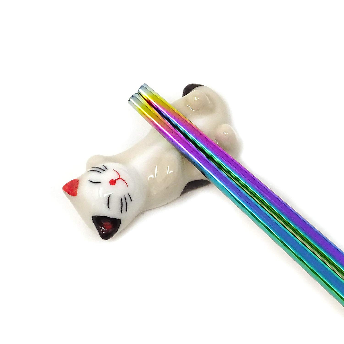 Honbay 6PCS Cute Ceramic Cat Chopsticks Rest Rack Stand Holder for Chopsticks, Forks, Spoons, Knives, Paint Brushes