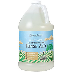 Ginger Lily Farms Botanicals Plant-Based 4-In-1 Dishwasher Rinse Aid, 100% Vegan & Cruelty-Free, Fragrance-Free, 1 Gallon (128 fl oz) Refill
