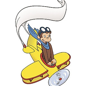 8 Inch Curious George Airplane Monkey Animal Removable Peel Self Stick Adhesive Vinyl Decorative Wall Decal Sticker Art Kids Room Home Decor Girl Boy Children Bedroom Nursery 5 x 8 inches Tall