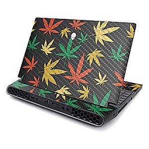 MightySkins Carbon Fiber Skin Compatible with Alienware Area-51M 17" (2019) - Rastafari Kush | Protective, Durable Textured Carbon Fiber Finish | Easy to Apply and Change Style | Made in The USA