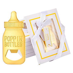 50 Pieces Baby Bottle Openers with 50 Packs Baby Shower Party Return Gift Box to Guests for Baby Shower Favors&Decorations&Gifts, Cute Poppin Bottle Design for Party Supplies(White)